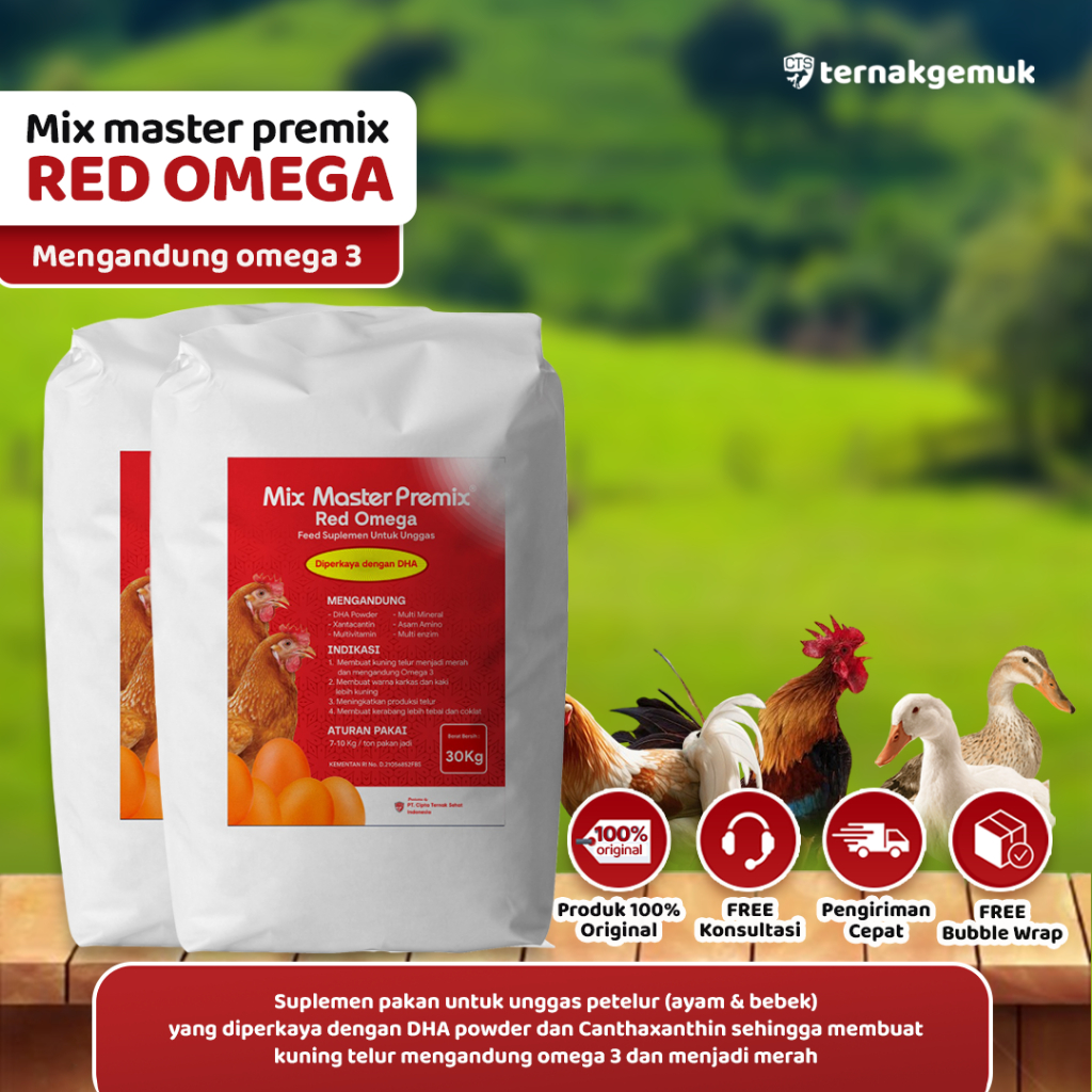 Jual MIX MASTER PREMIX RED OMEGA MEMBUAT KUNING TELUR MENGANDUNG OMEGA ...