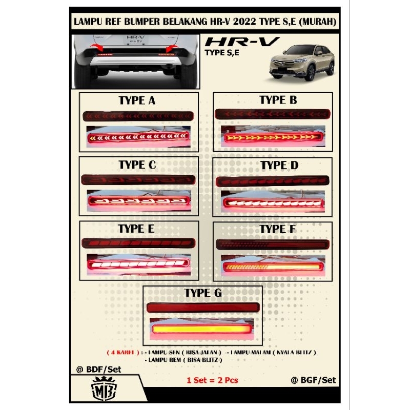 Jual Lampu Reflektor Bumper Belakang Honda HRV type S E 2022 2023 2024 ...