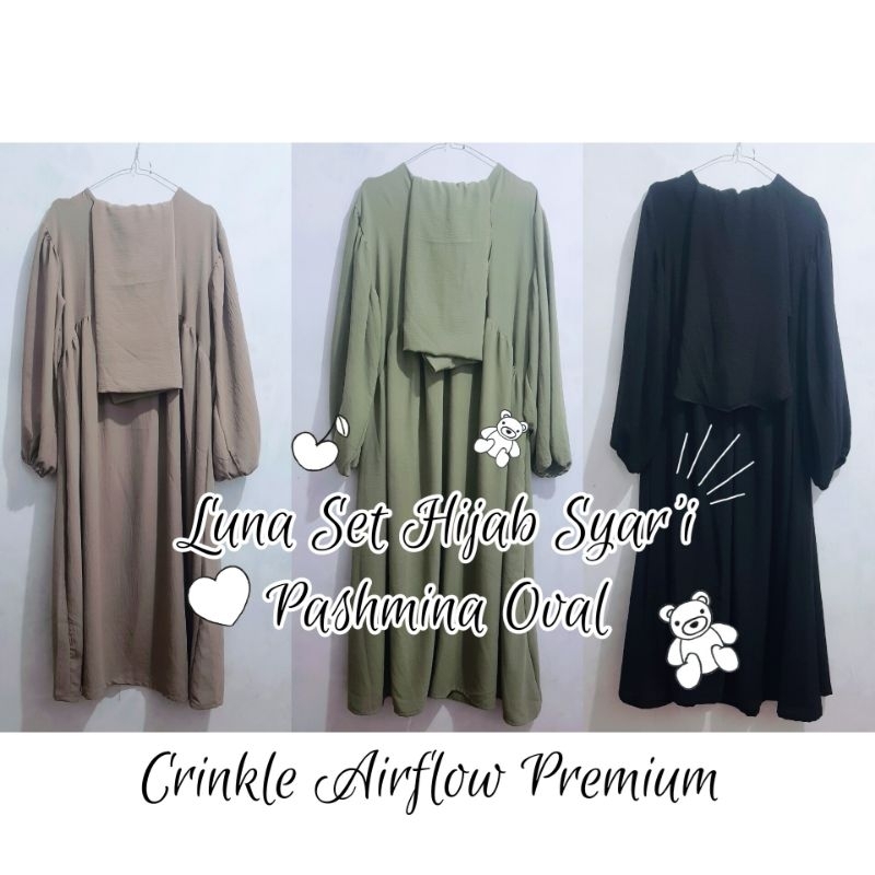 Jual ( Preloved Gamis ) Luna Set Hijab Syar'i Pasmina Oval Bahan ...