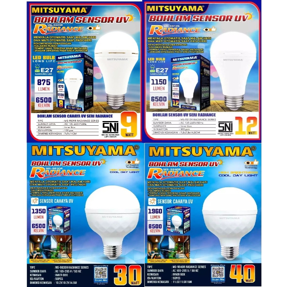 Jual Lampu Bohlam Sensor UV LED Bulb Mitsuyama MS-9809R Radiance Long Life 9w 12w 30w 40w ...