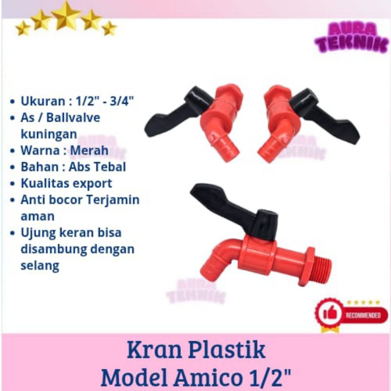 Jual Keran Plastik Kran Tembok PVC Merah Model Amico 1/2" | Shopee ...