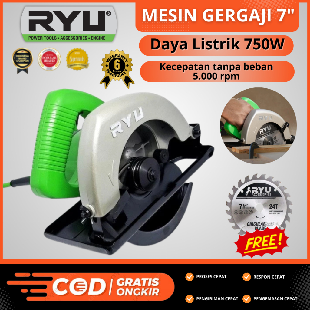 Jual Mesin Gergaji Kayu 7" Circular Saw Alat Potong RYU RCS 185-1 ...