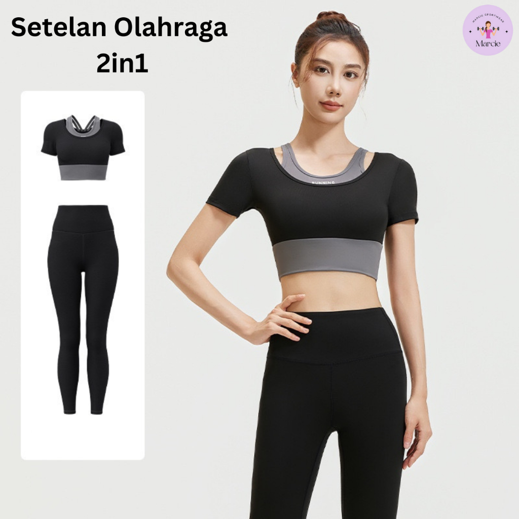 Jual Setelan Olahraga 2 in 1 Pakaian Olahraga Wanita Set / Bra Sport ...