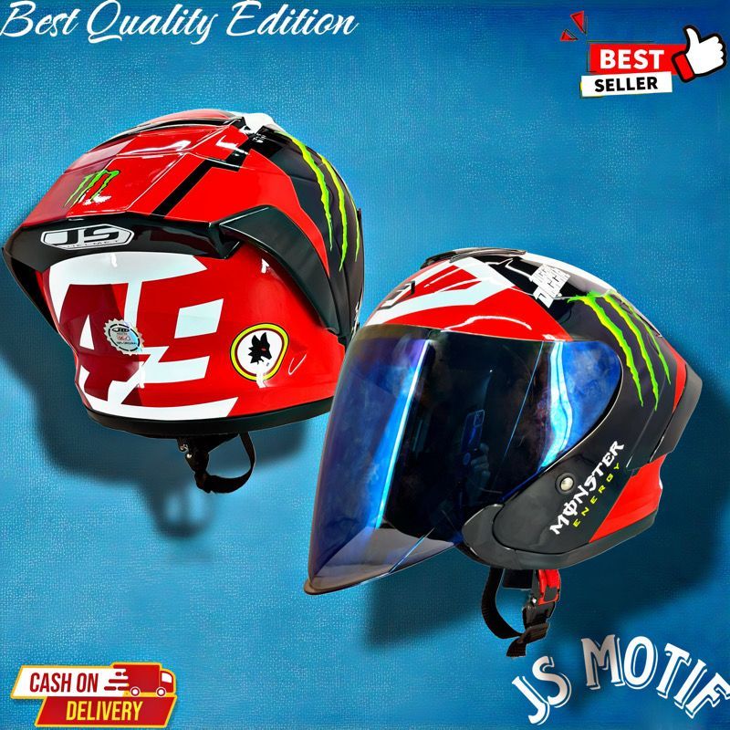 Jual Helm Half Face JS MONSTER ENERGI SNI/Half Pria/Helm Keren/Helm ...
