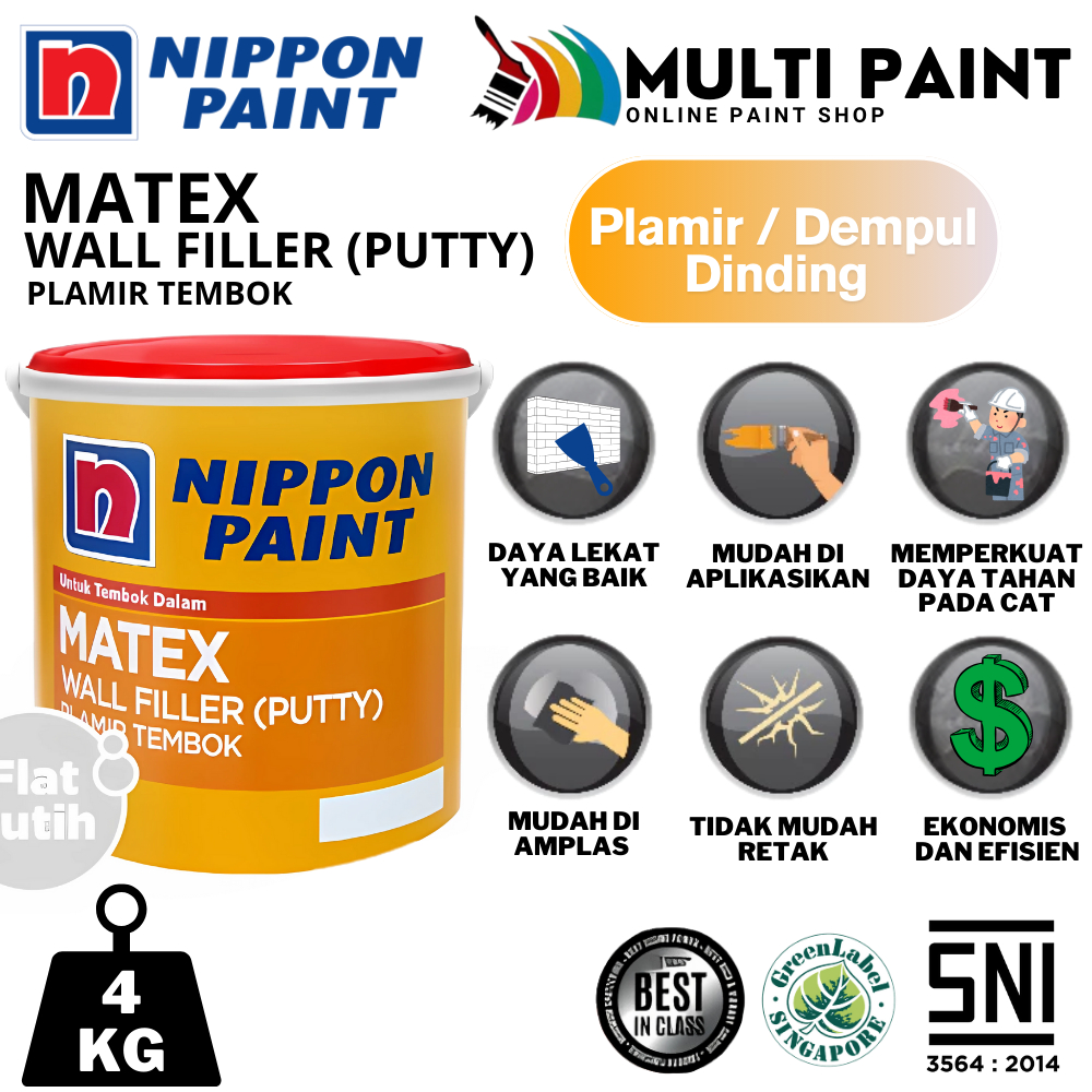 Jual NIPPON PIANT MATEX PUTTY 4KG PLAMIR MATEX PLAMIR TEMBOK DEMPUL MATEX 4 KG DEMPUL TEMBOK ...