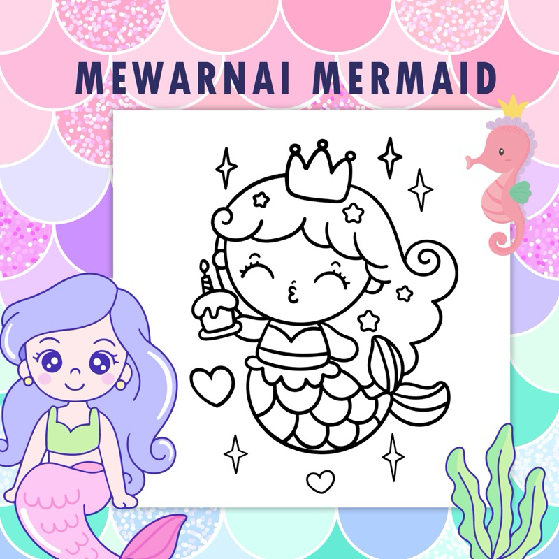 Jual 25 Lembar A5 | Kertas Mewarnai tema Mermaid Lucu | Shopee Indonesia