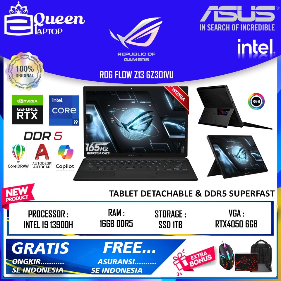 Jual ASUS ROG FLOW Z13 GZ301VU INTEL I9 13900H DDR5 16GB 1TB SSD ...