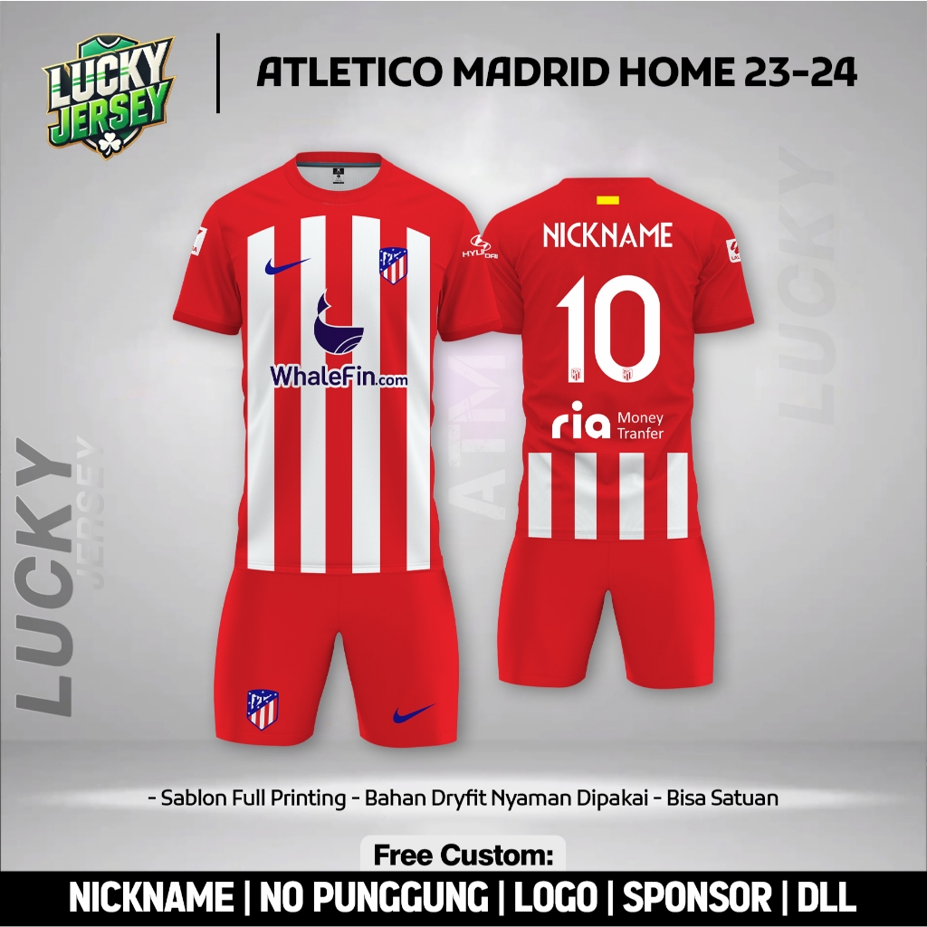 Jual Baju Bola Atletico Madrid Home 23 - 24 Jersey Free Custom Nama dan Nomor Punggung | Shopee ...
