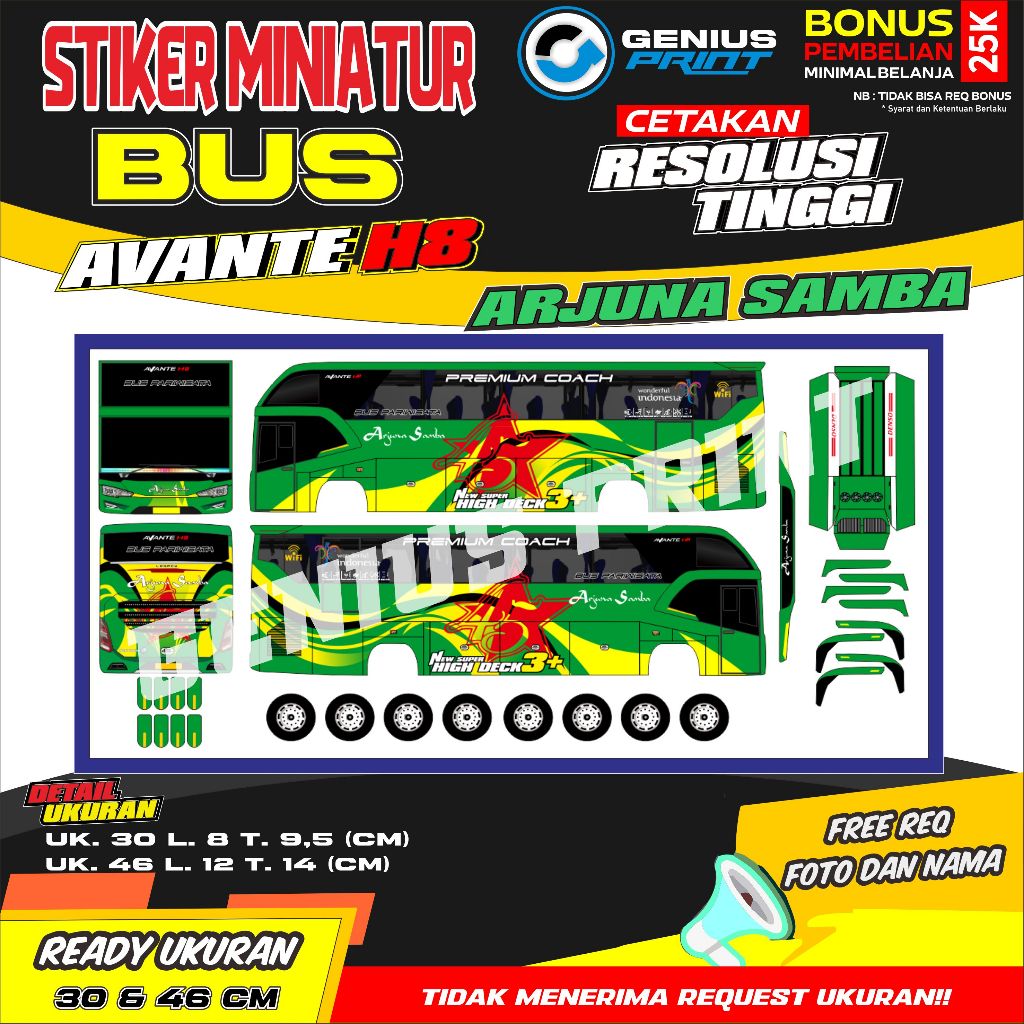 Jual Stiker A3 Miniatur Bus Avante H8 Livery Arjuna Samba | Baik Rasa ...