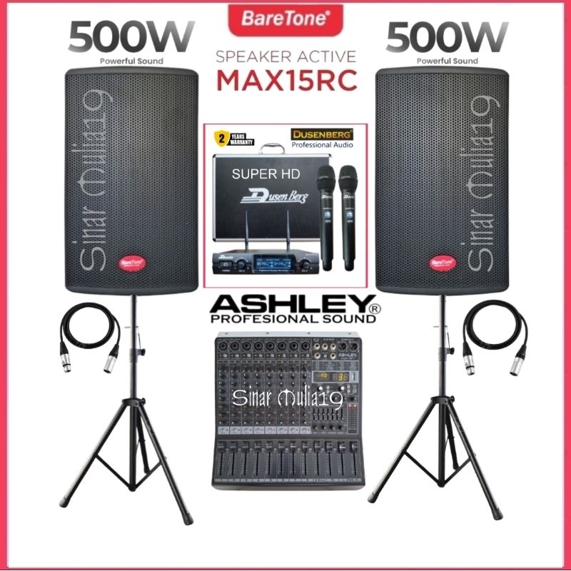 Jual Paket sound system speaker aktif 15 inch BareTone max15rc mixer 10 Channel Ashley super M8 ...