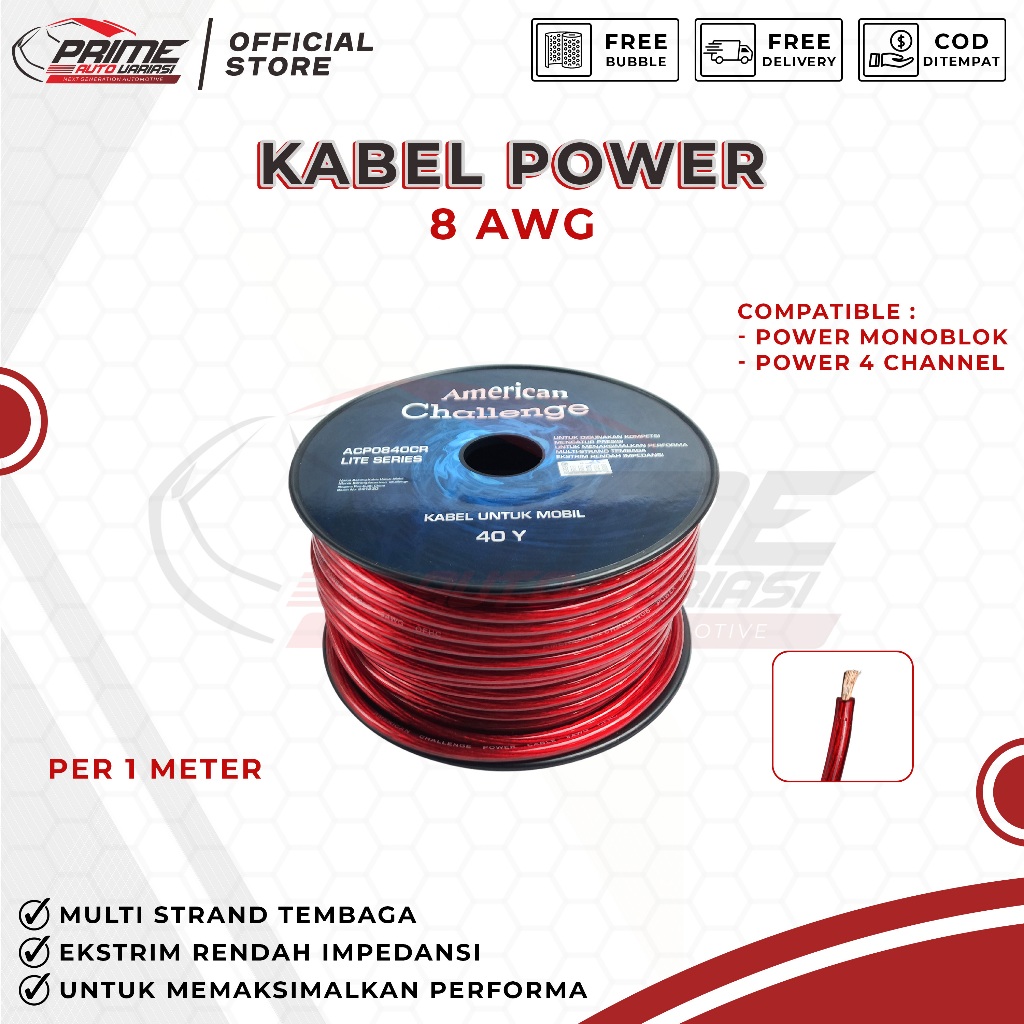 Jual Kabel Power Audio Mobil 8 AWG AMERICAN CHALLENGE - Permeter ...