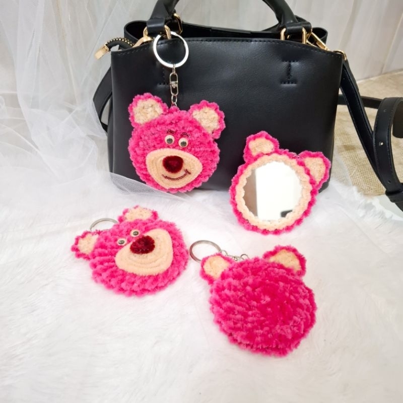 Jual Set Gantungan Kunci Lotso & Cermin kawat bulu Beruang Pink lotso ...