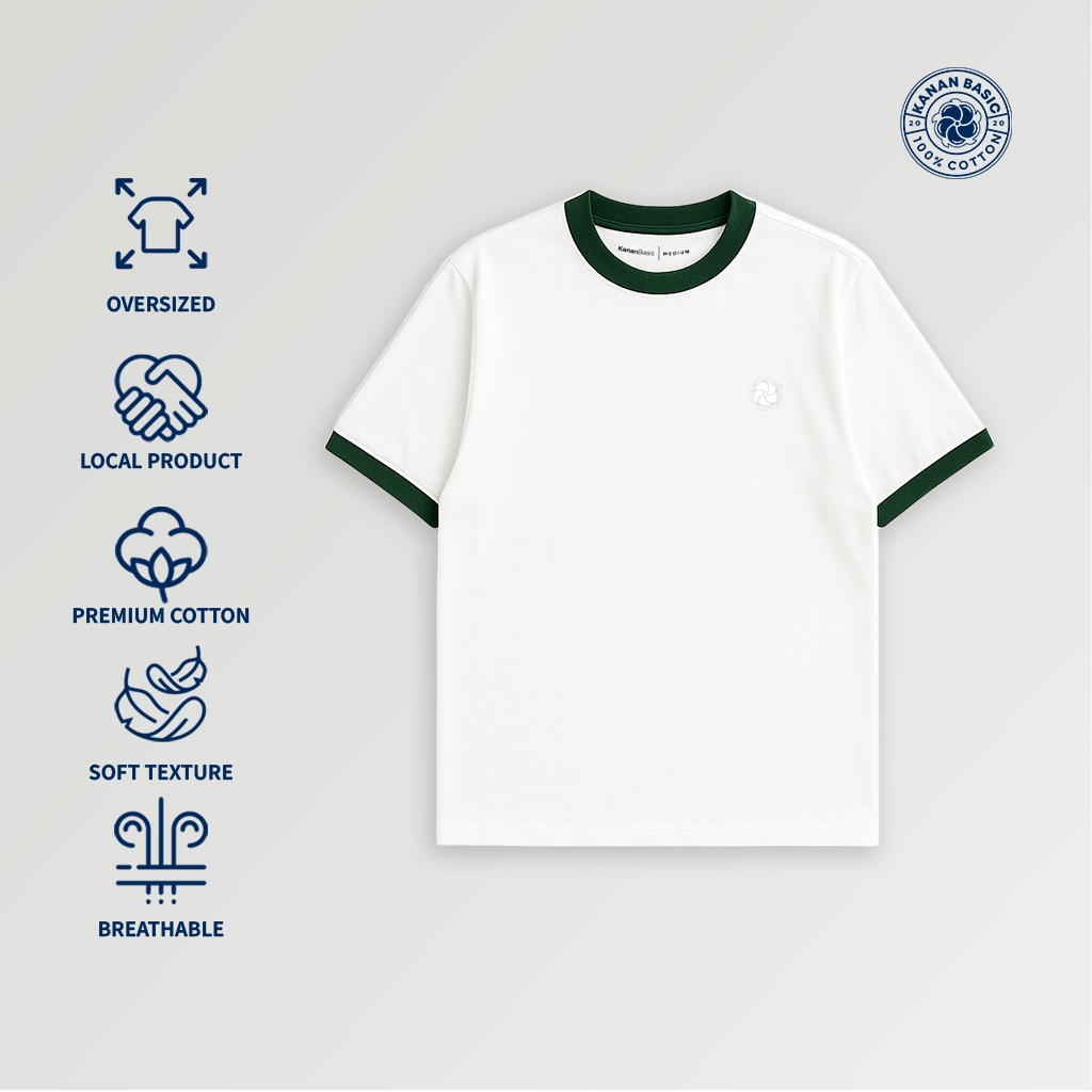 Jual Kanan Basic Kaos Polos Biowash - Putih Netral (White) Ringer Hijau ...