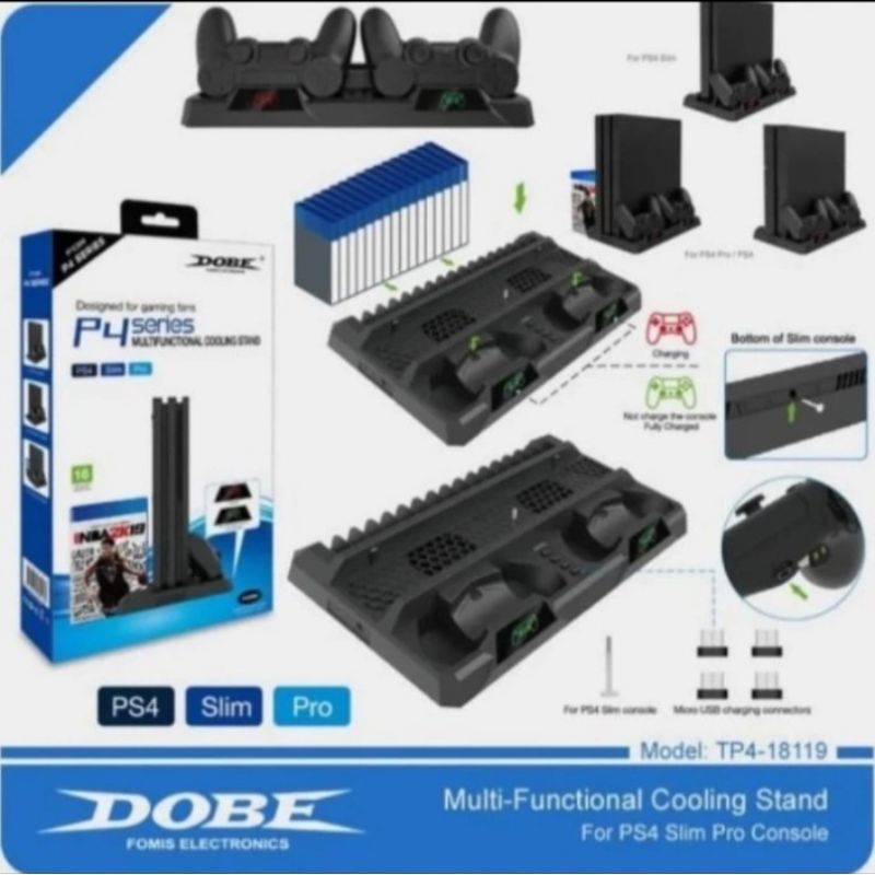 Jual DOBE PS4 COOLING FAN PS4 FAT SLIM PRO MULTIFUNCTION VERTICAL STAND ...