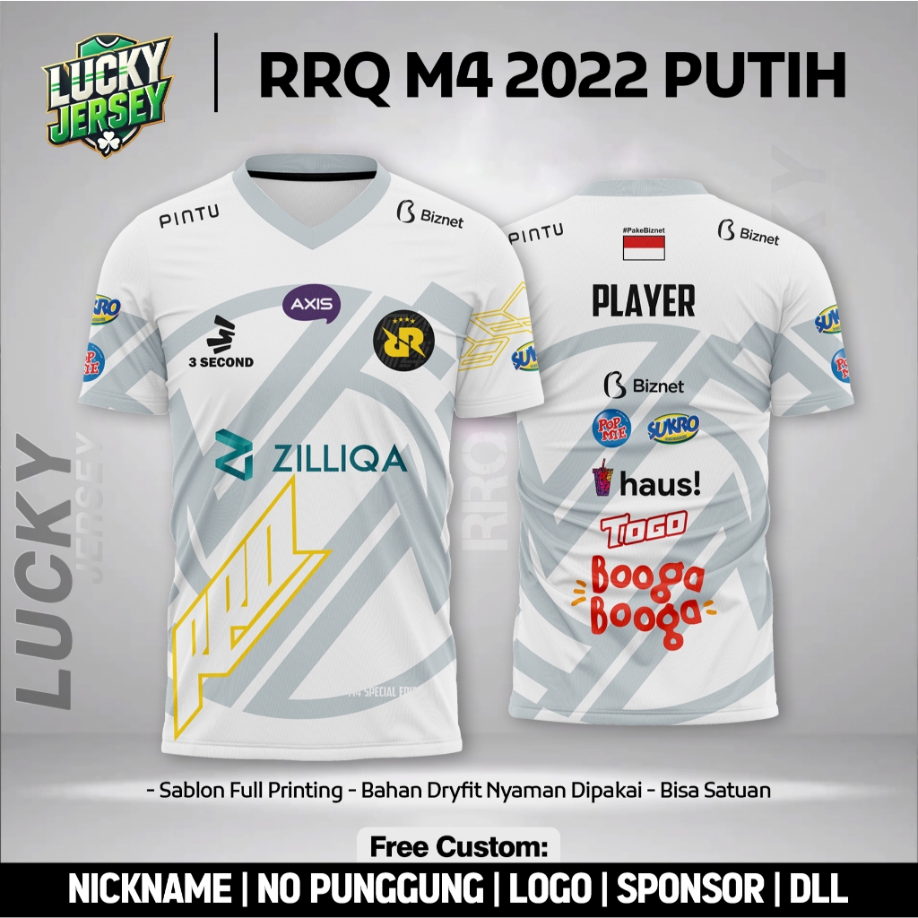 Jual Baju Gaming RRQ M4 Putih 2022 Jersey Free Custom Nama dan Nomor ...