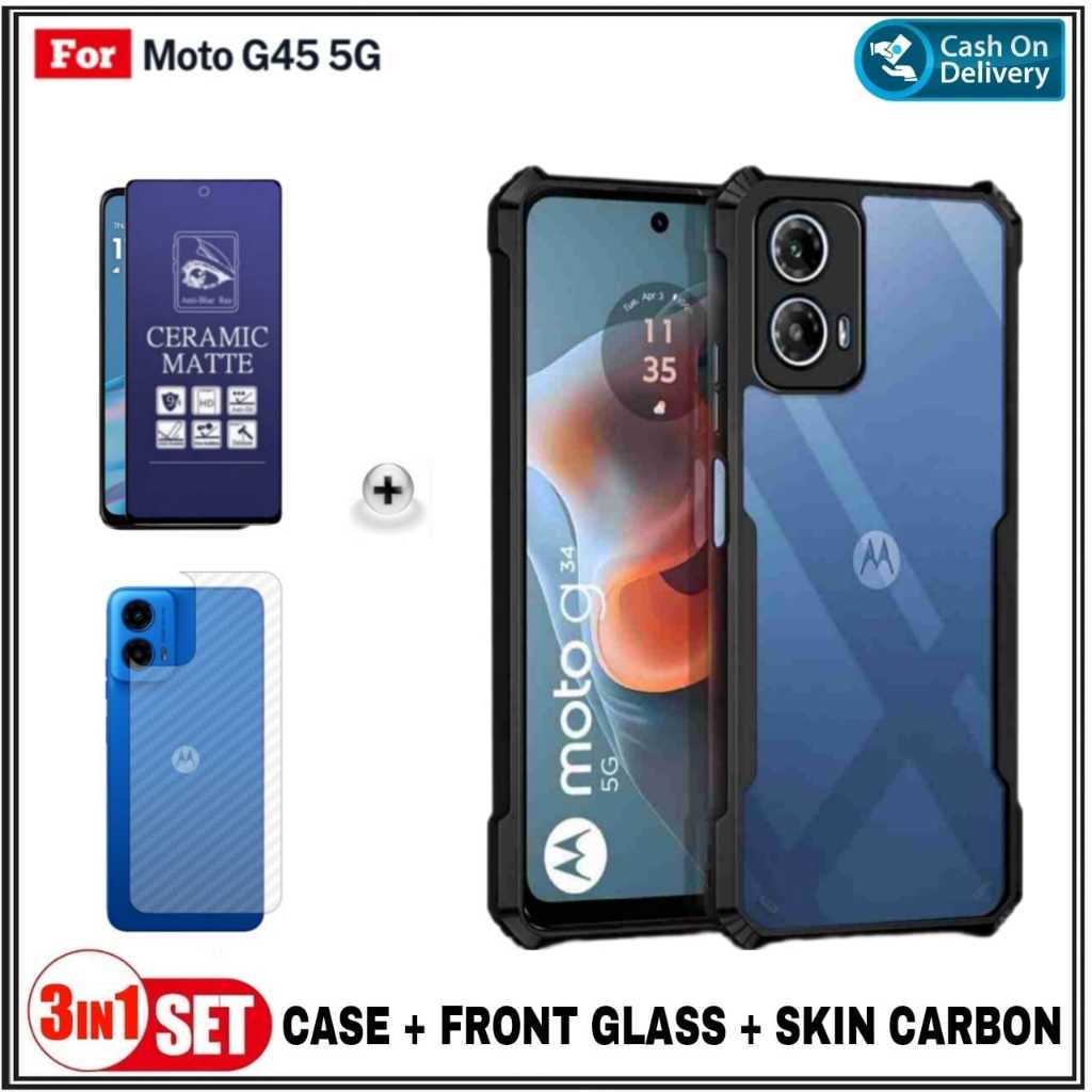 Jual Paket 3IN1 CASE Motorola Moto G45 Soft Hard Fusion Tpu HD Casing ...