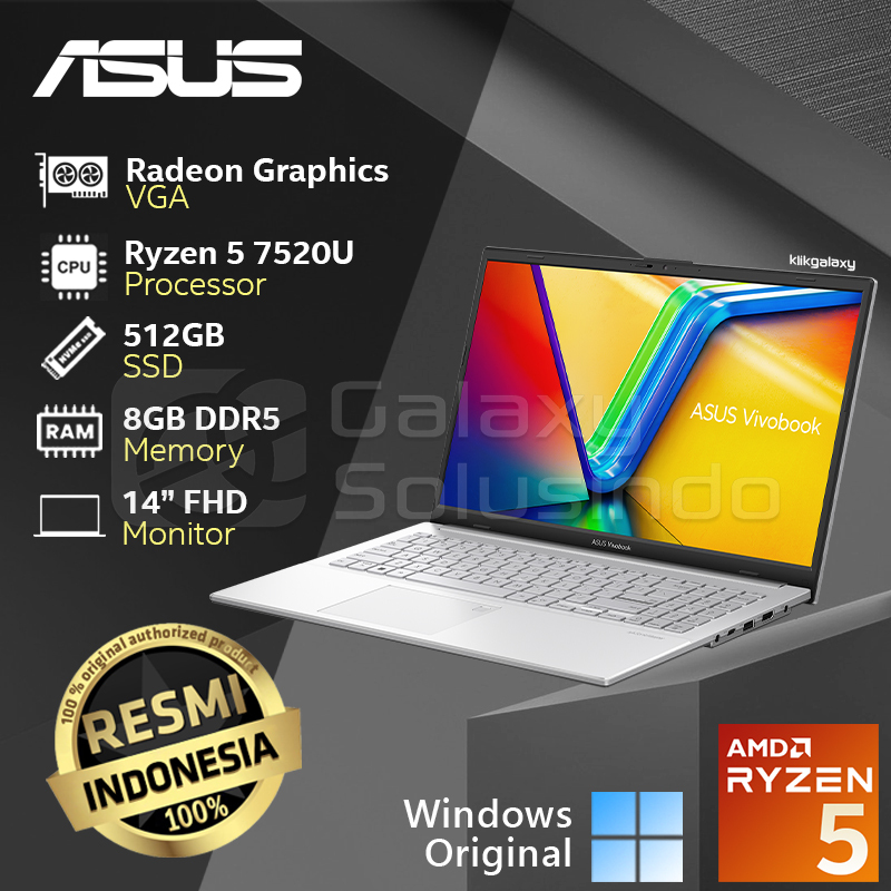 Jual ASUS Vivobook Go 14 E1404FA - VIPS5853M - AMD Ryzen 5 7520U 512GB ...