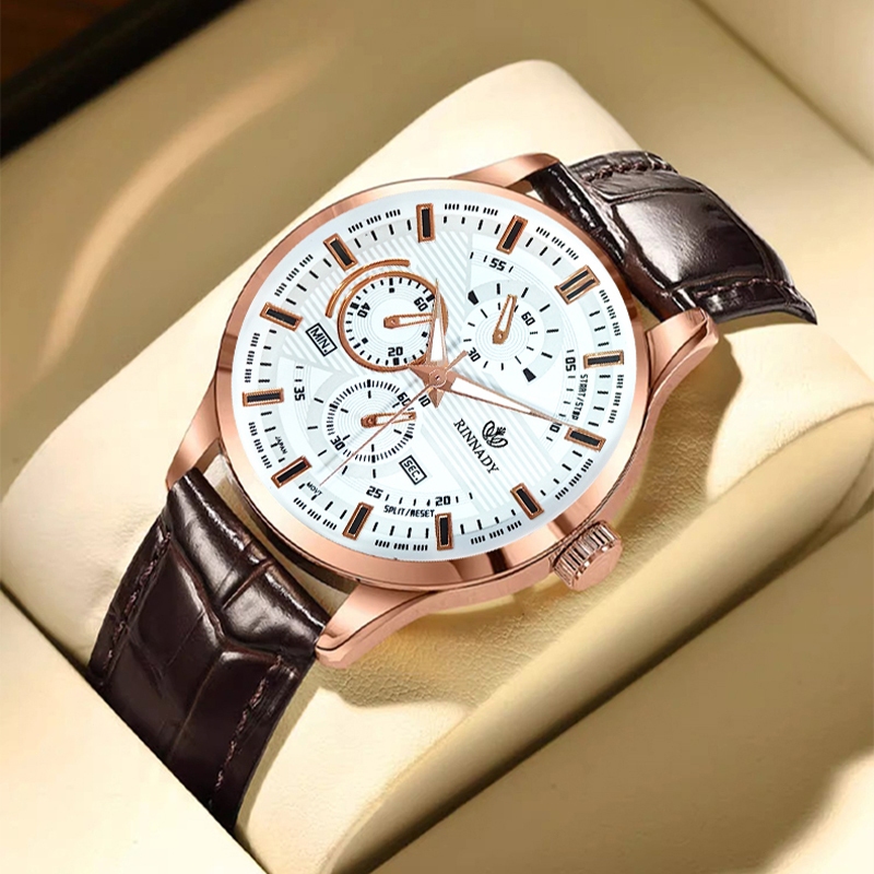 Jual RAINNADY Jam Tangan Pria Bulat Business Fashion Kulit Kanvas ...