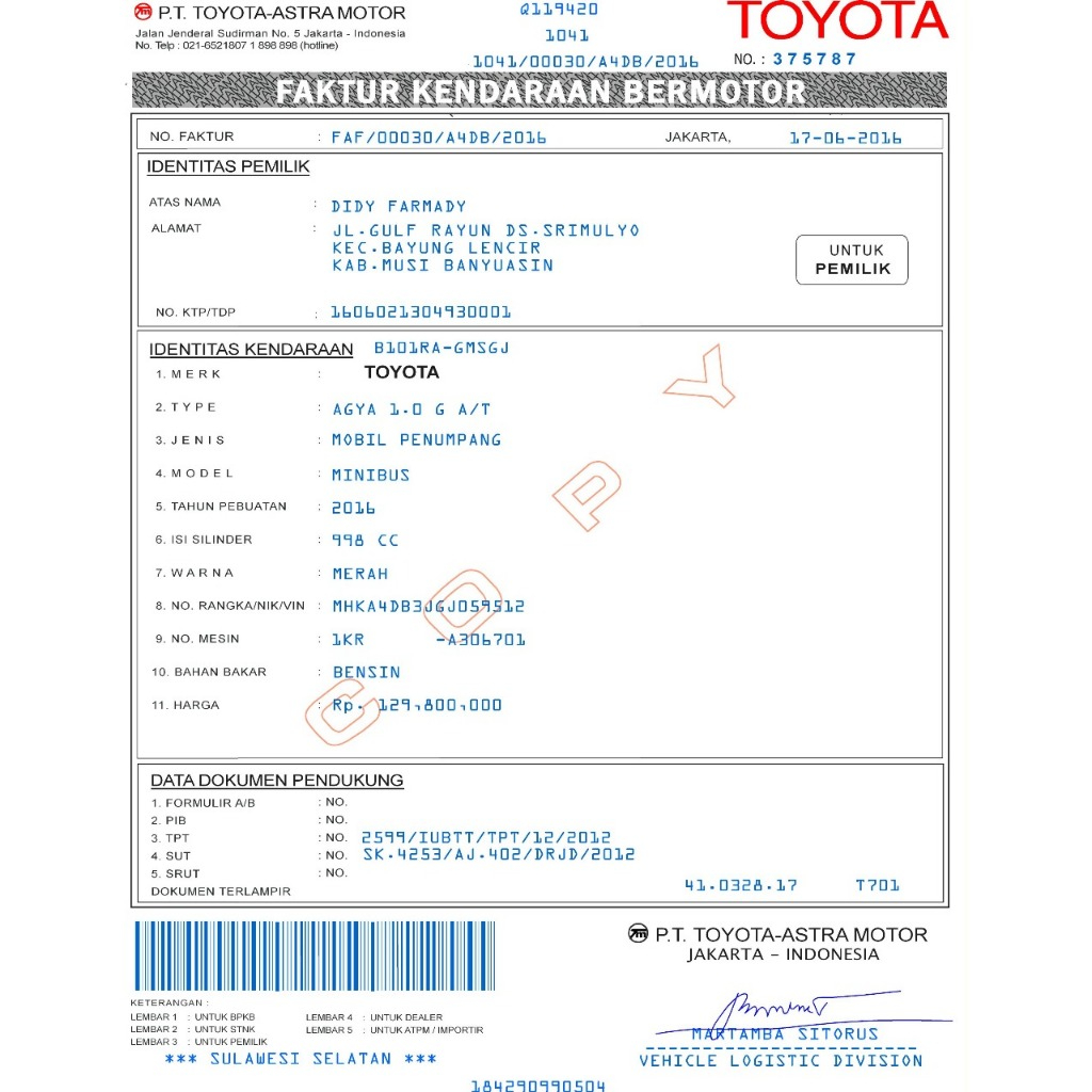 Jual faktur kendaraan mobil | Shopee Indonesia