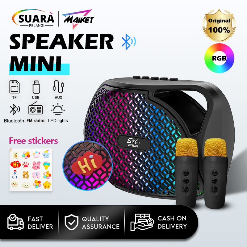 Jual MAIKET Speaker Mini Bluetooth Karaoke 2 Mic Super Bass Portable ...