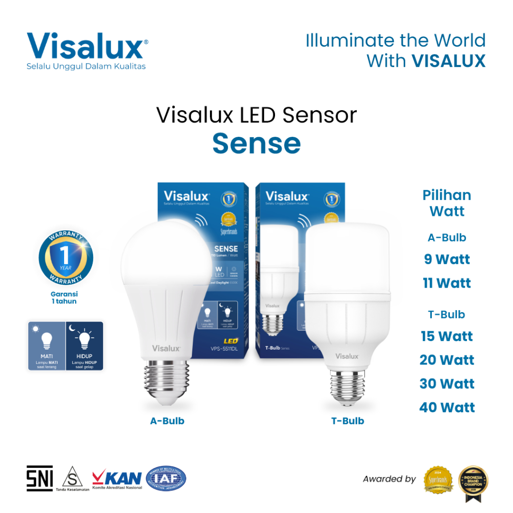 Jual Visalux Lampu LED A-Bulb & T-Bulb Sense 6500K Daylight / Lampu ...