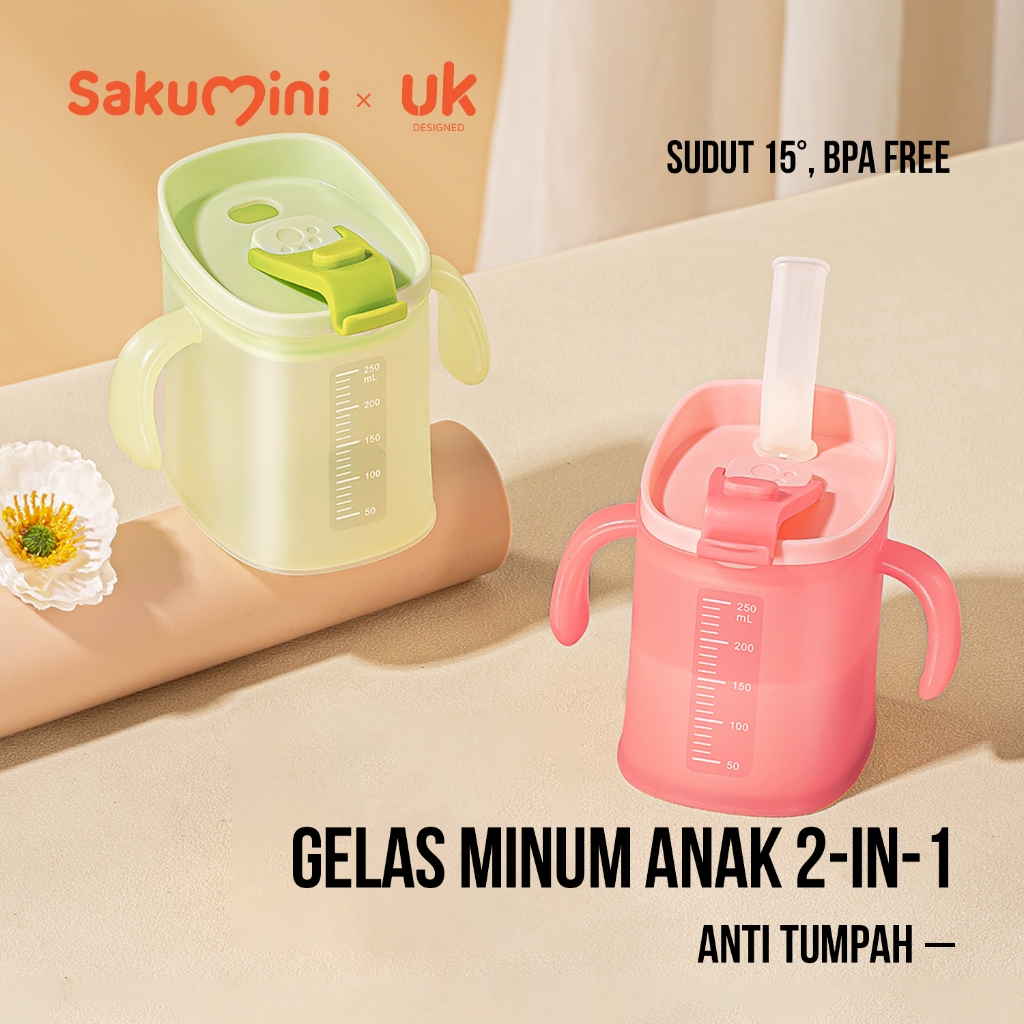 Jual Sakumini 3in1 Curve Straw Training Cup Gelas Minum Sedotan Anak Anti Tumpah 250ml | Shopee ...