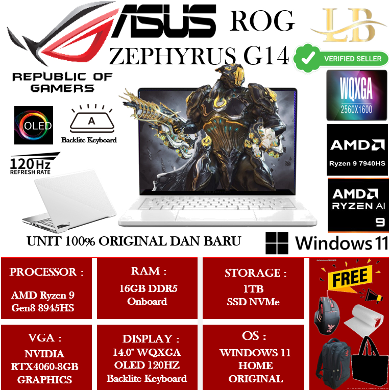 Jual Laptop Gaming Tipis Asus ROG Zephyrus G14 Ryzen 9 8945HS 16GB 1TB ...