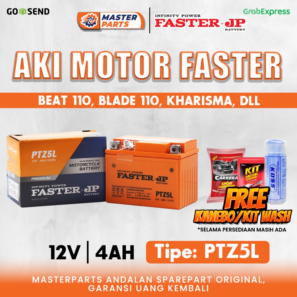Jual Aki Motor Faster JP PTZ5L 12V 4Ah untuk Yamaha, Suzuki, Honda Beat ...