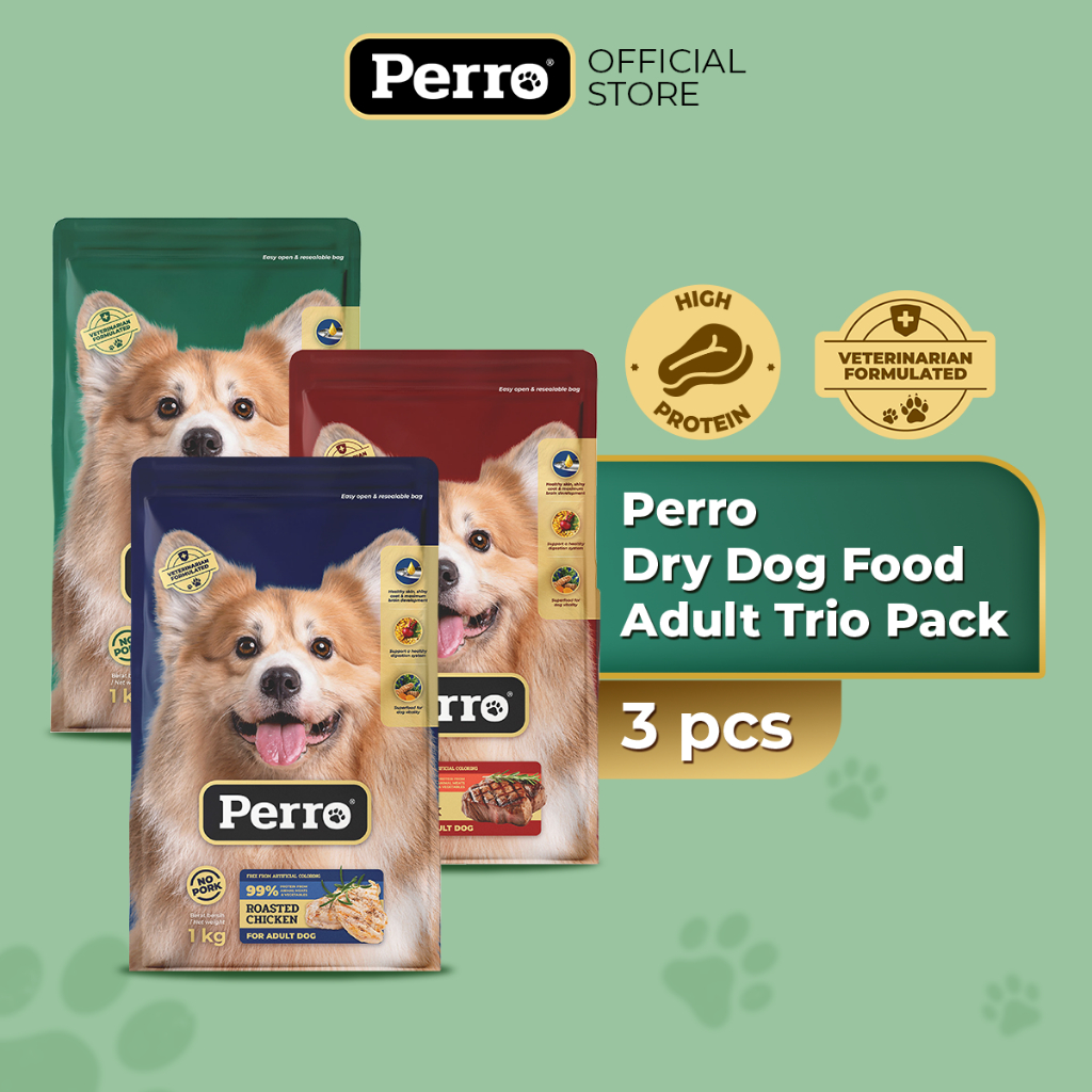 Jual Perro Dry Dog Food Adult Trio Pack (1kg x 3) | Shopee Indonesia