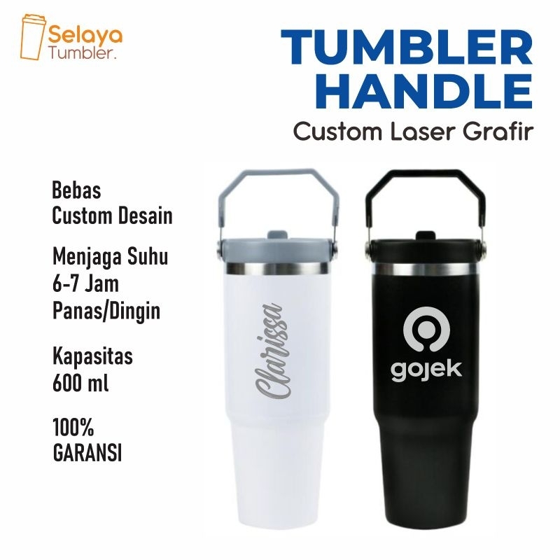 Jual Tumbler Handle Custom 890 ml Laser Grafir Nama/Logo/Karakter Souvenir Botol Minum Termos ...