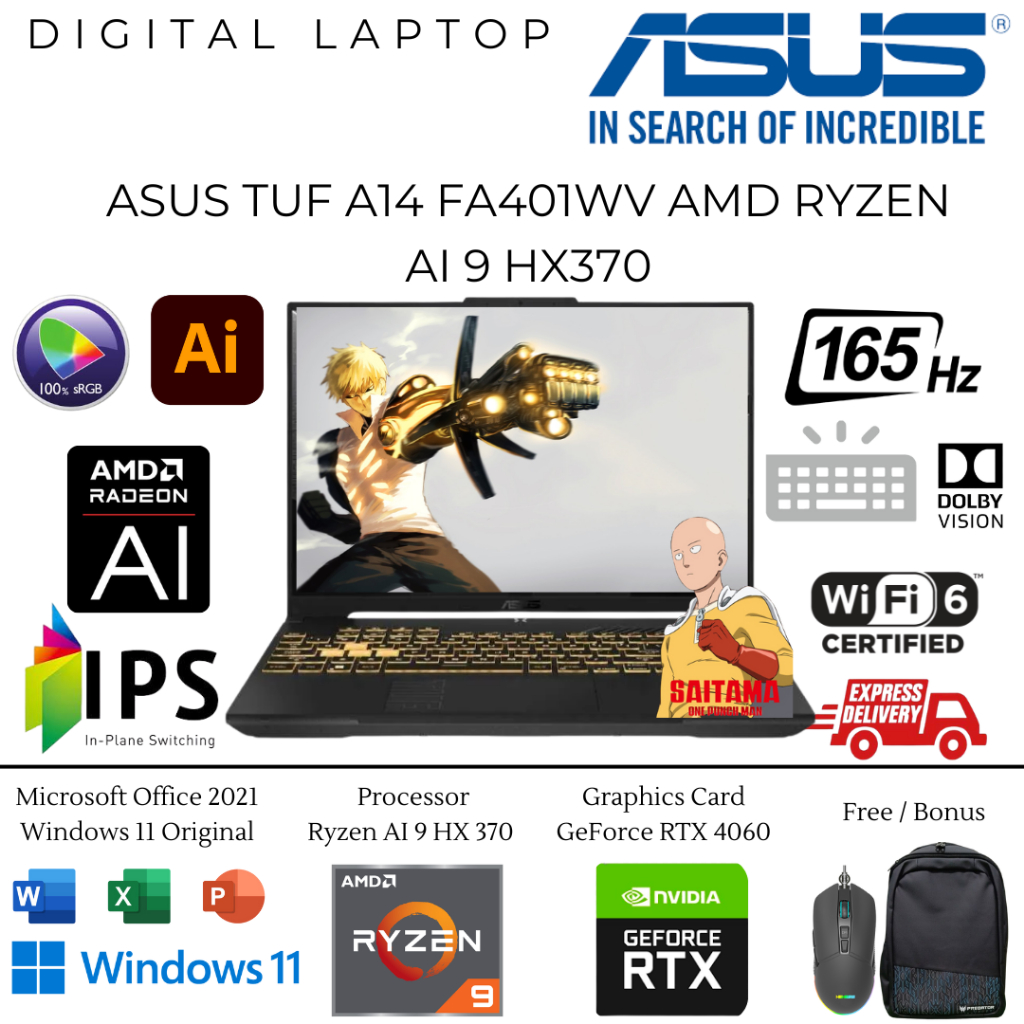 Jual Laptop Asus TUF Gaming A14 FA401WV AMD RYZEN AI 9 HX370 16GB DDR5 ...