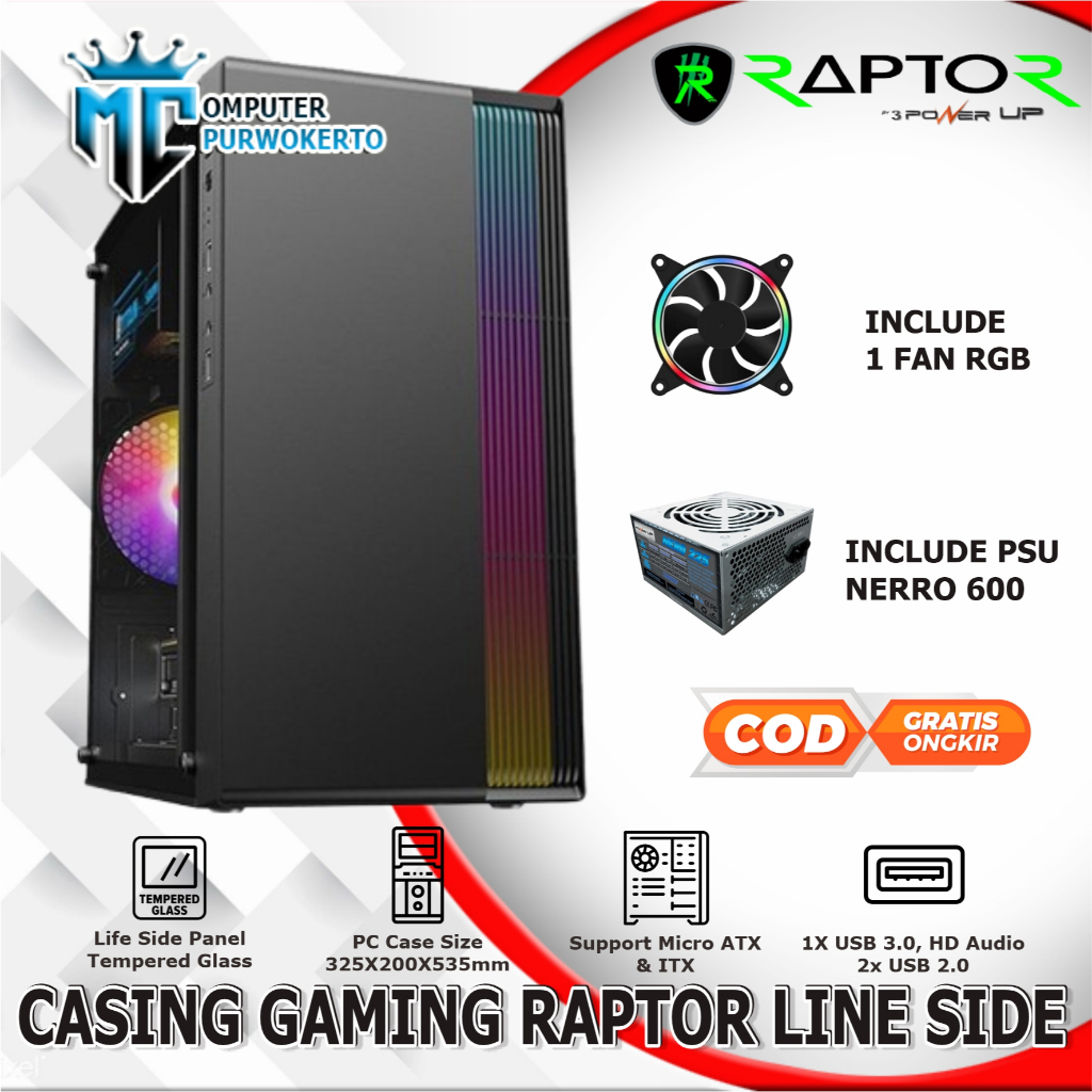 Jual Casing PC / Office Raptor Line With RGB LED Light Panel + PSU ...