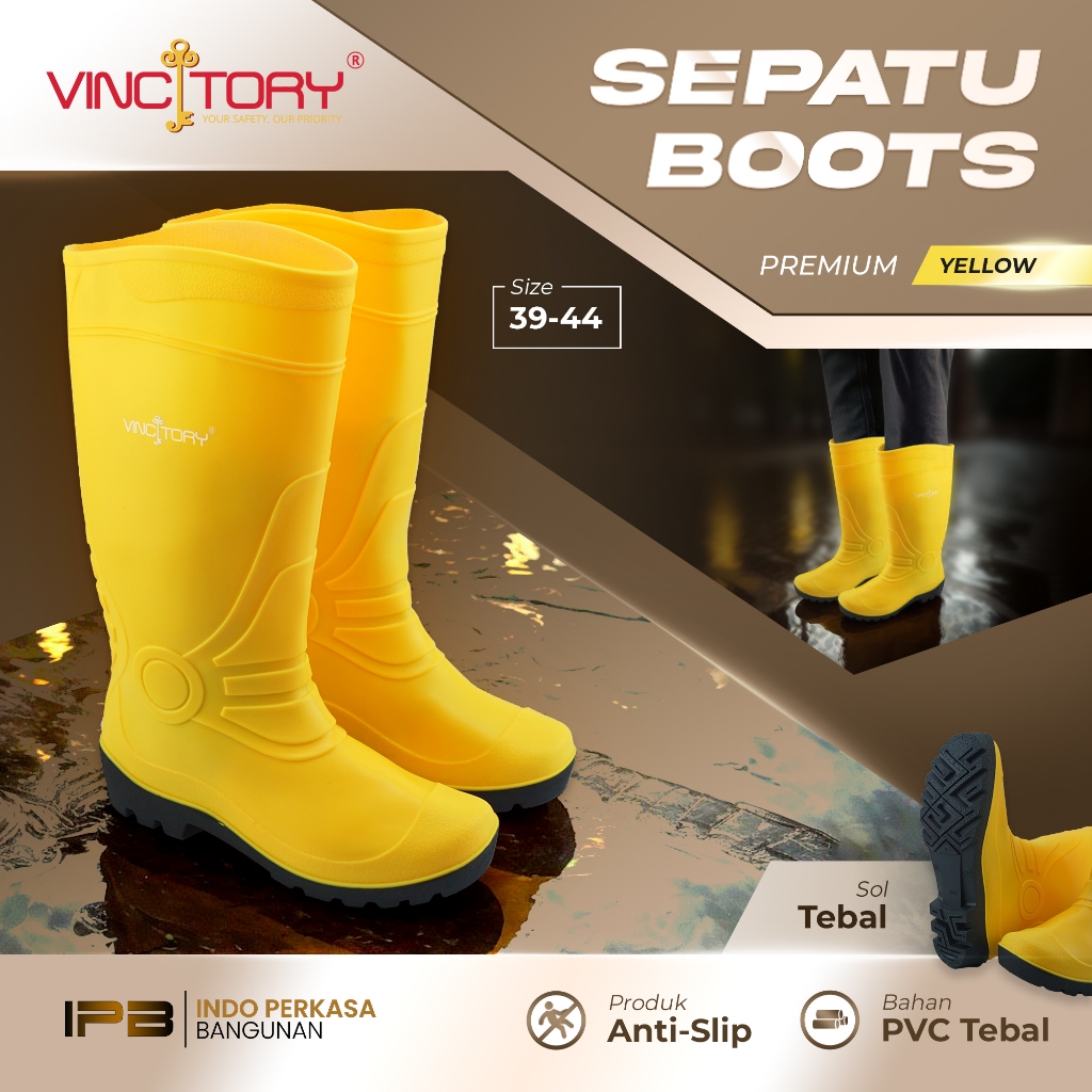 Jual VINCITORY Sepatu Boots Safety Sepatu Proyek Karet Hitam Kuning ...