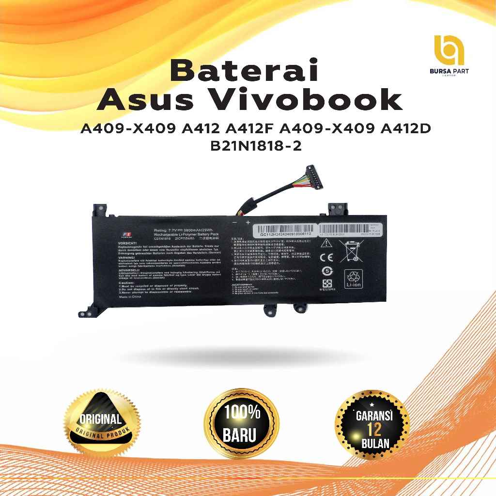 Jual Baterai Asus Vivobook A409-X409 A412F A412 A409-X409 A412D B21N1818-2 | Shopee Indonesia