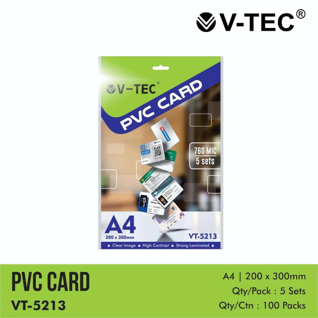 Jual KERTAS PVC ID CARD A4 V-TEC VT-5213 760 MIC 5 SET PRINTABLE CARD ...