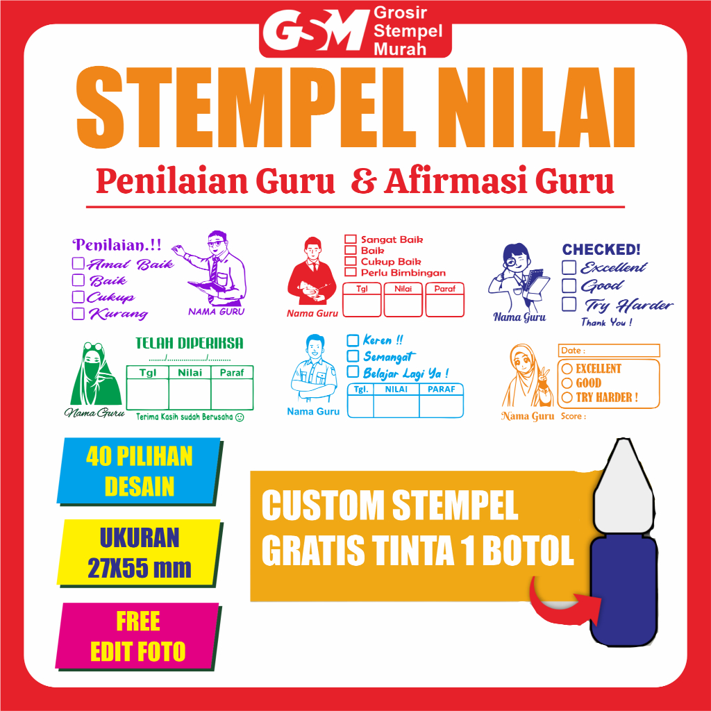 Jual STEMPEL 𝐆𝐑𝐀𝐓𝐈𝐒 𝐓𝐈𝐍𝐓𝐀 NILAI GURU REWARD MURAH / CETAK STEMPEL ...