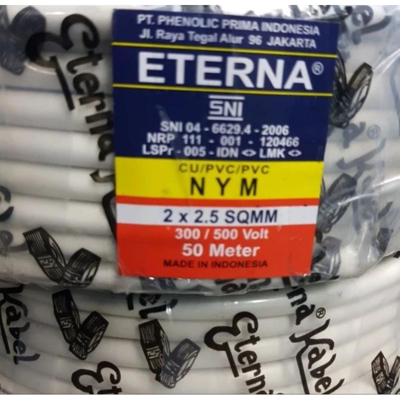 Jual Kabel Eterna NYM 2X2.5 Panjang @50 Meter Kawat tembaga 100℅Original Eterna | Shopee Indonesia