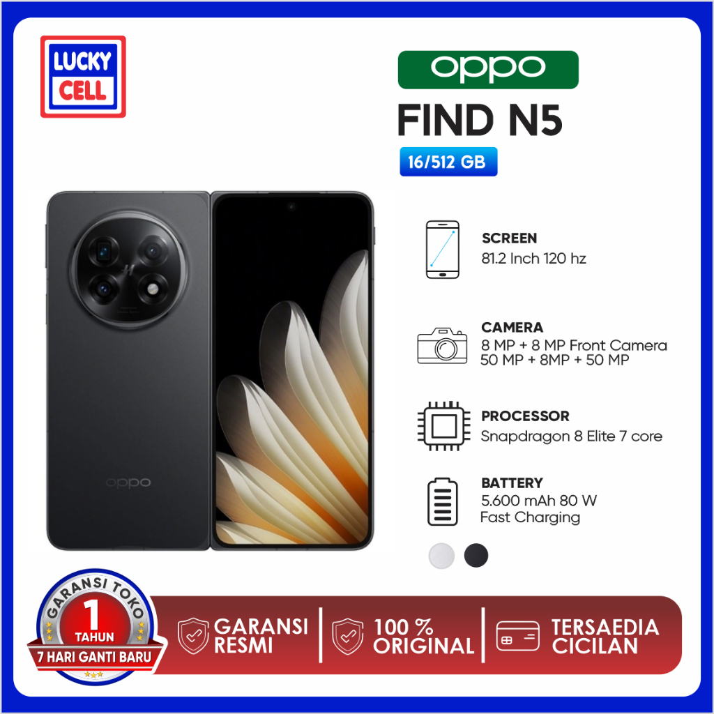 Jual OPPO Find N5 5G 16/512GB ( +12GB EXTENDED RAM ) Garansi Resmi OPPO | Shopee Indonesia