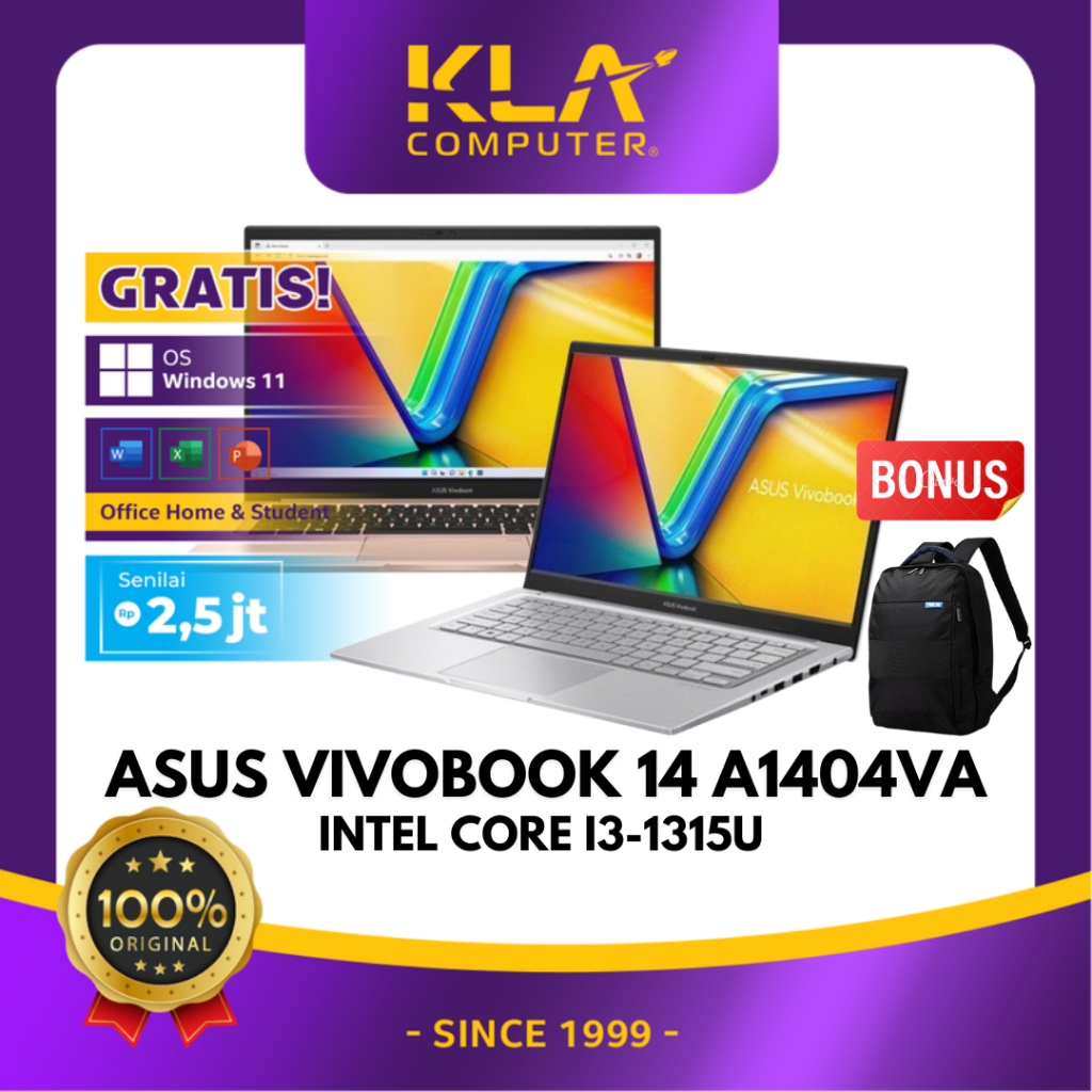 Jual Laptop ASUS VIVOBOOK 14 A1404VA Intel Core i3-1315U 8GB 256GB SSD 14″ FHD Windows 11 Home ...