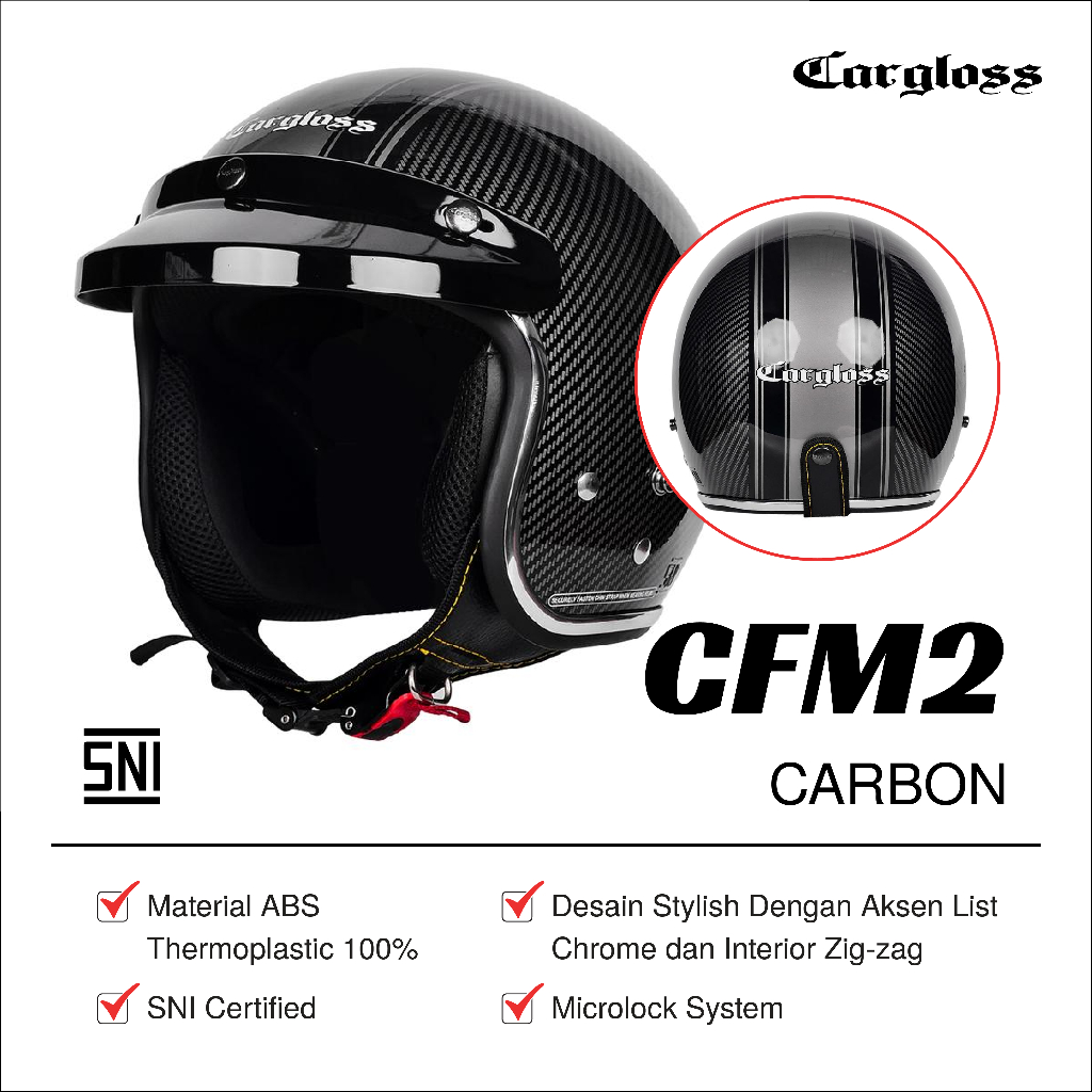 Jual Cargloss CFM 2 Retro Helm Half Face - Carbon Grey Deep Black ...