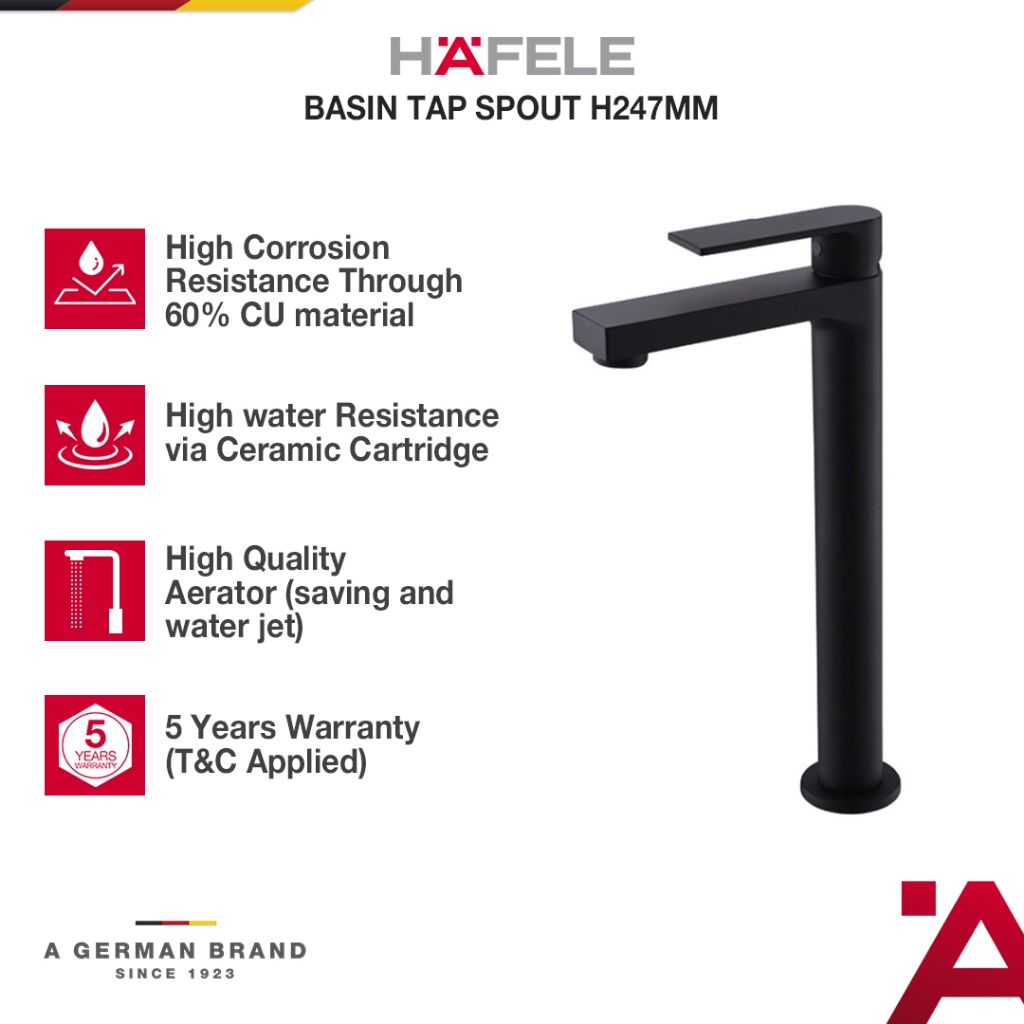 Jual Hafele Keran Kran Air Wastafel Basin Tap Hitam Tinggi 24cm Black ...