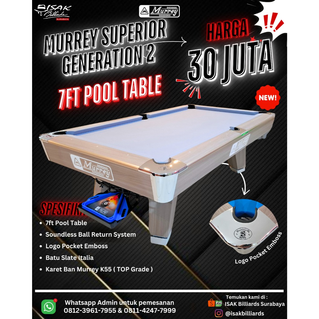 Jual Murrey Superior 2nd Generation 7FT Pool Table - With Steel Support ...