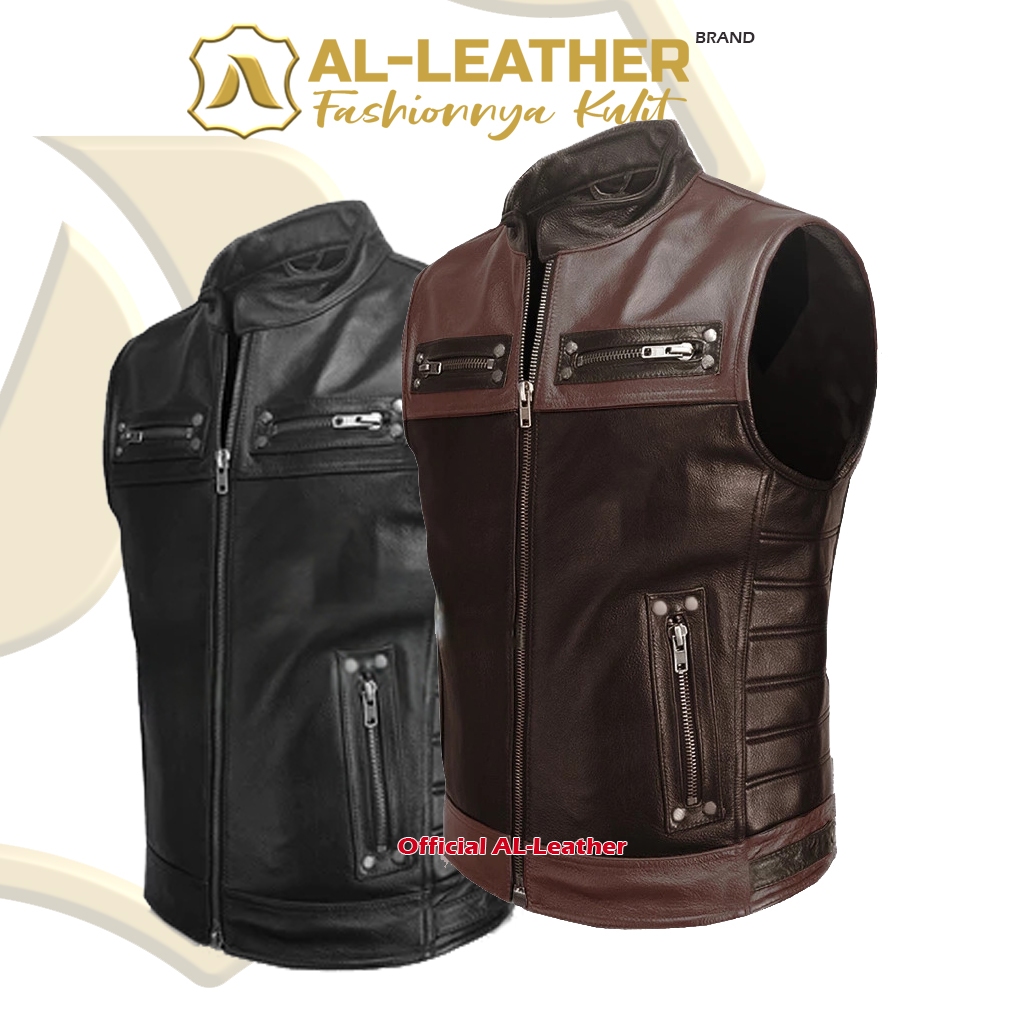 Jual AL-Leather Rompi Kulit Pria Model Racing Biker Hitam Coklat ...
