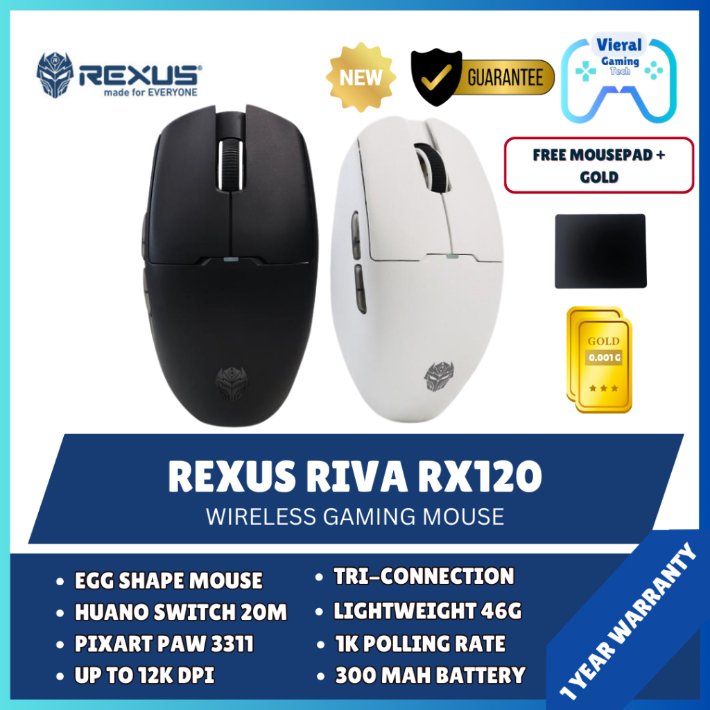 Jual Rexus Riva RX-120 / RX120 Mouse Gaming Tri Mode Connection PAW3311 ...