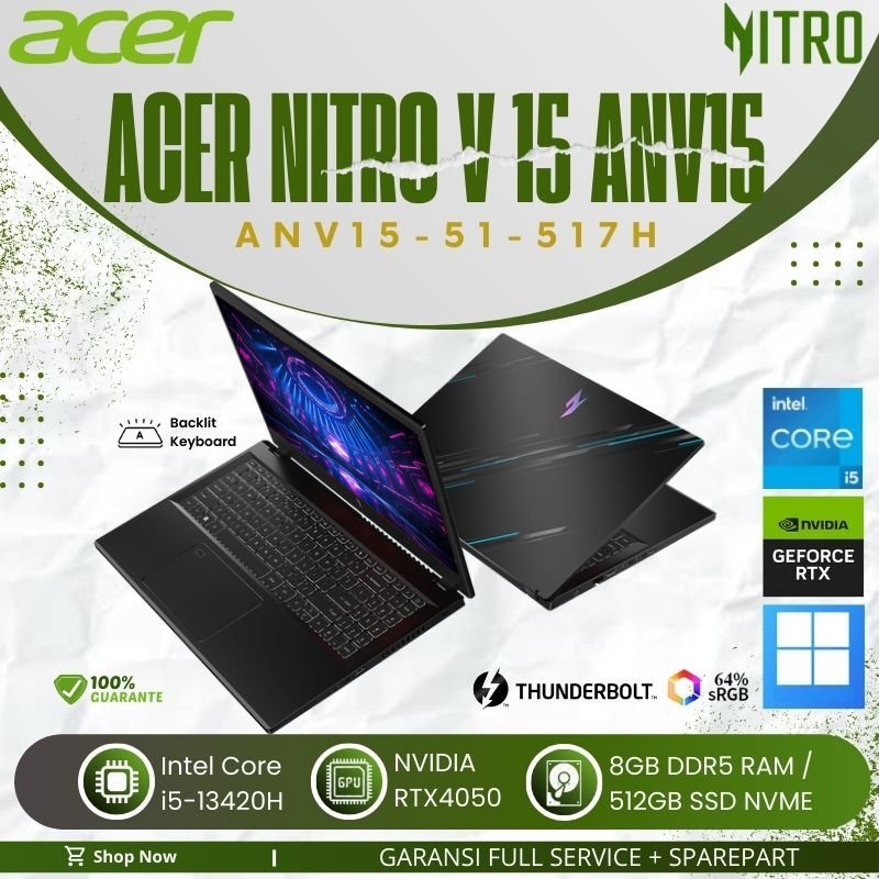 Jual Laptop Gaming ACER Nitro V 15 ANV15-51 i5-13420H NVIDIA GEFORCE ...