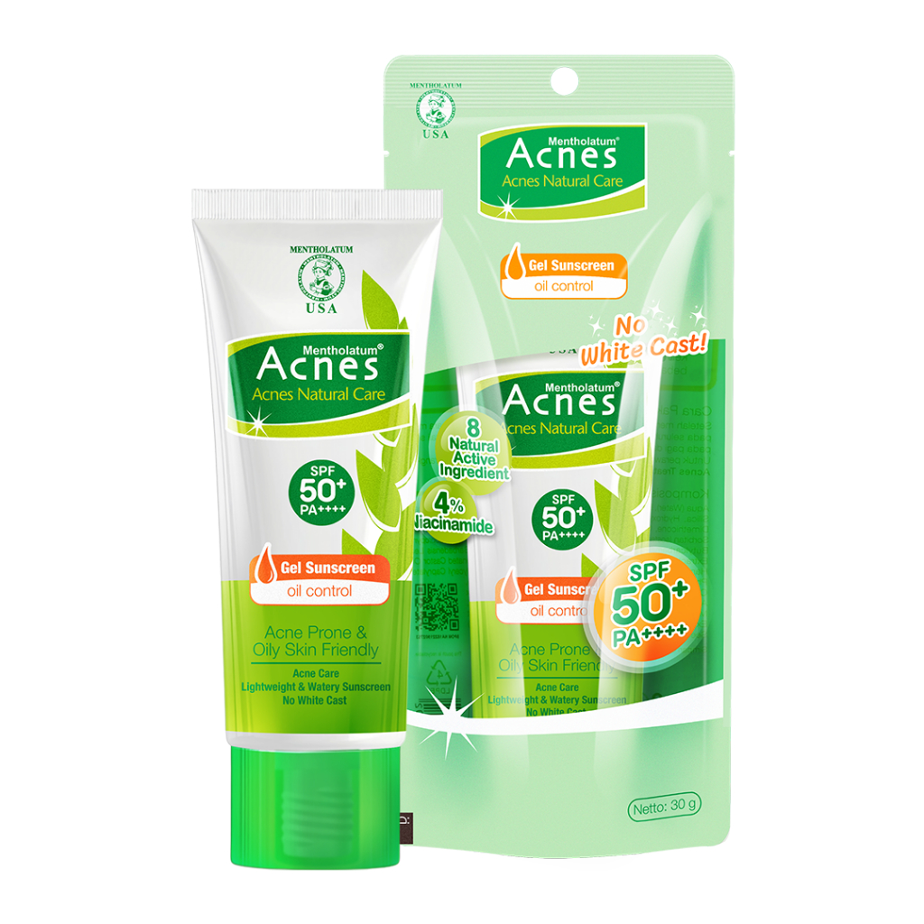 Jual Acnes Natural Care Gel Sunscreen Oil Control SPF50 (Kemasan Hijau ...