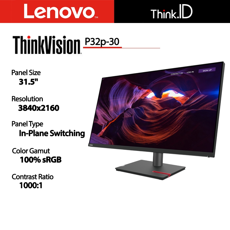 Jual Monitor LED Lenovo ThinkVision P32p-30 31.5" 4K 3840x2160 100% ...
