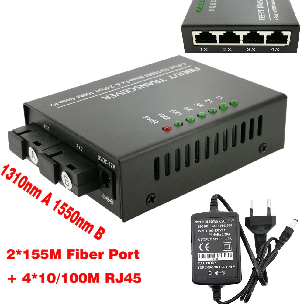 Jual Media Converter Fiber Optic - 2 FO + 4 Lan 100 Mbps | Shopee Indonesia