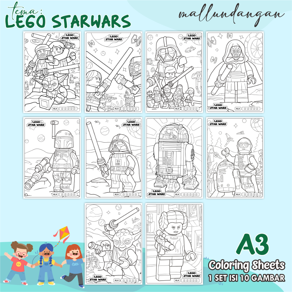 Jual LEMBARAN MEWARNAI ANAK A3 - TEMA LEGO STARWARS - PAPER COLORING ...