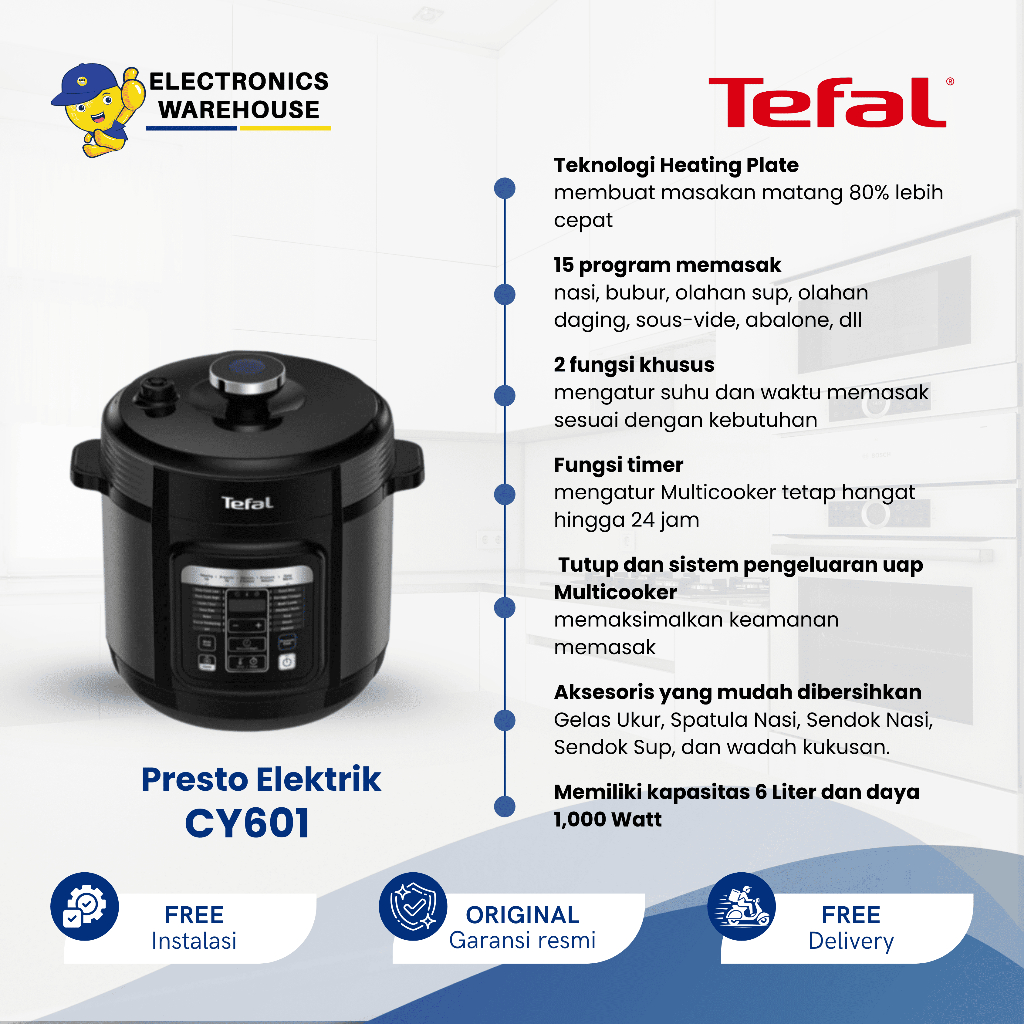 Jual Tefal Multicooker Presto Elektrik / Electric Pressure Cooker EPC CY601 - 6L | Shopee Indonesia